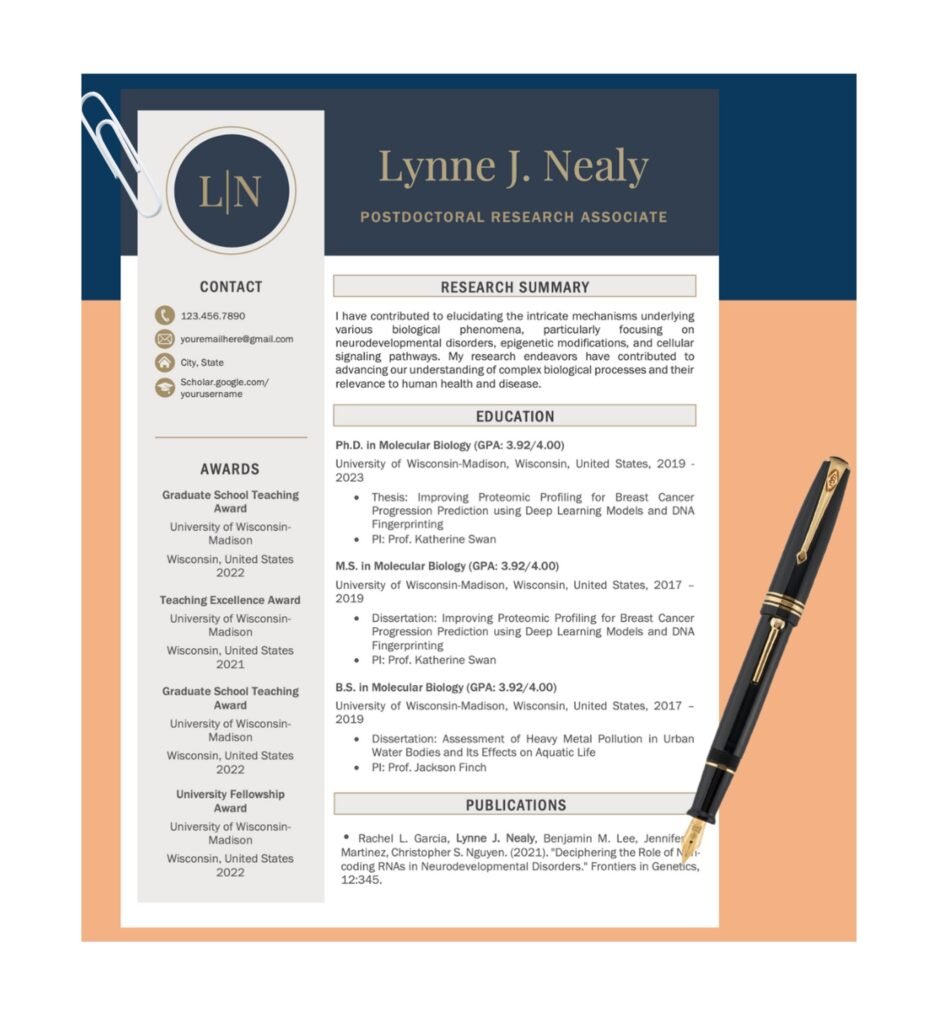 Postdoctoral CV Template - TempaLyst